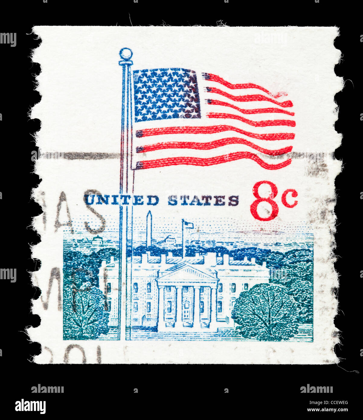 Postage stamp: United States, Flag and White House, 8 cent, 1968 ...