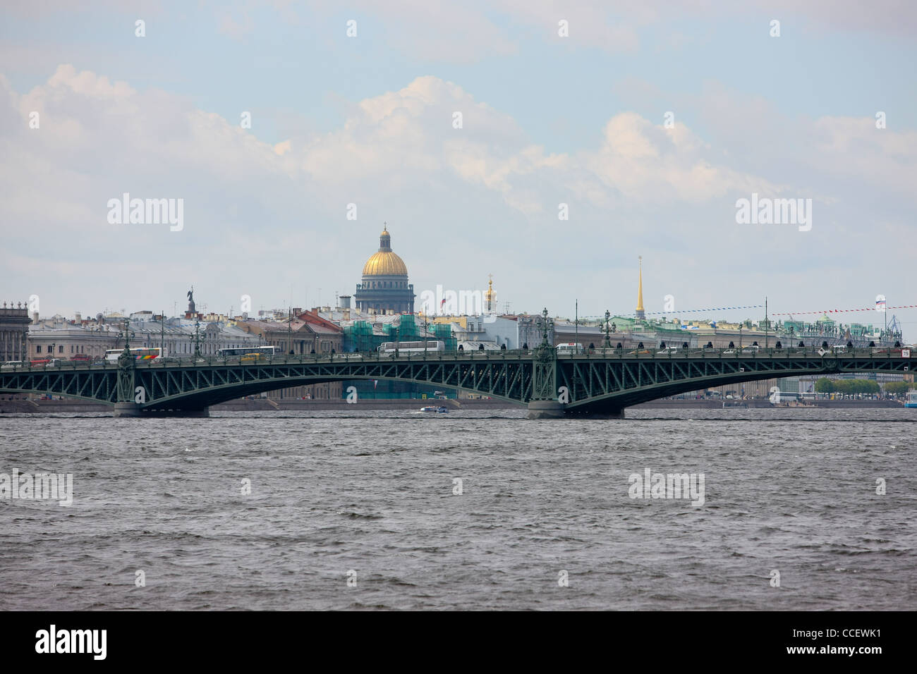 View of the bridge on the River Neva. In the background you can see the ...