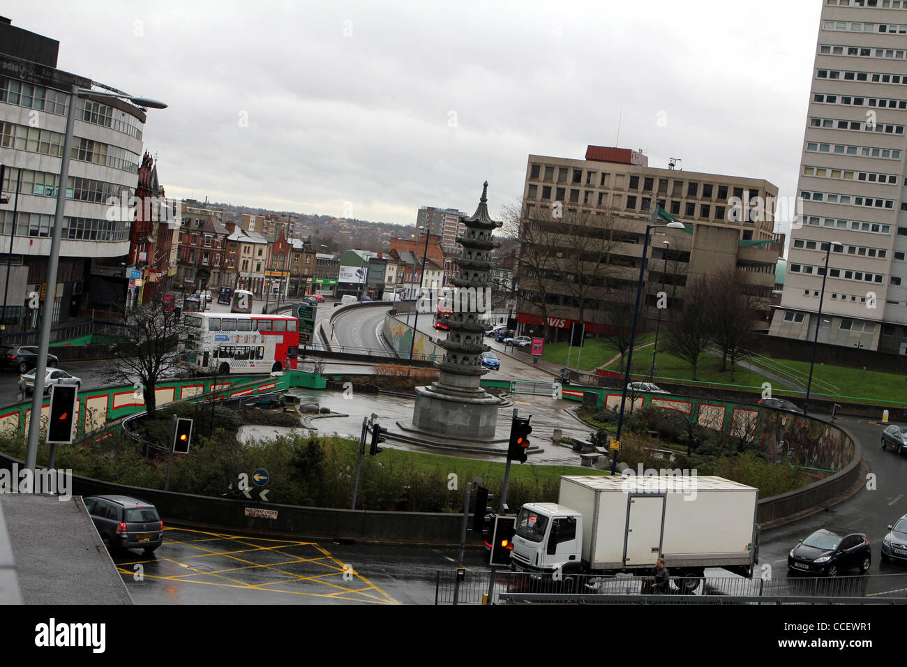 View of roundabout in Birmingham city centre, Birmingham, England, UK ...