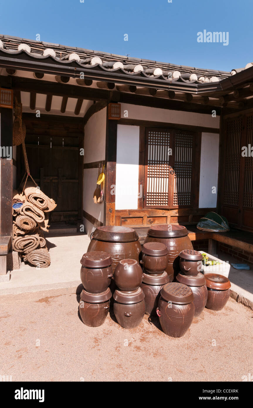 Hanok (Korean traditional house with timber frames and clay tiles) and ...