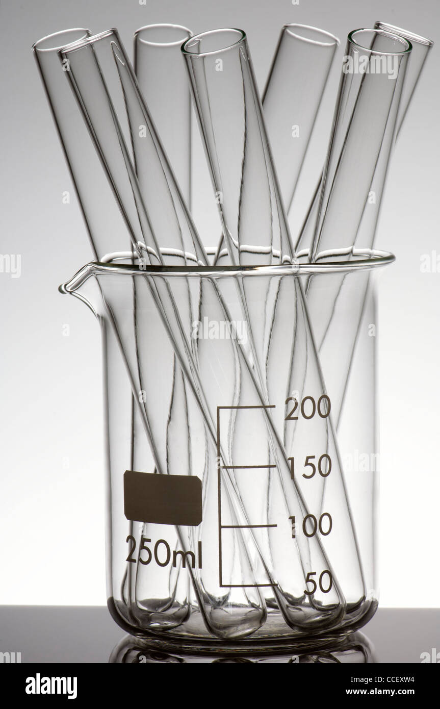 test tubes in a beaker with a white background Stock Photo - Alamy