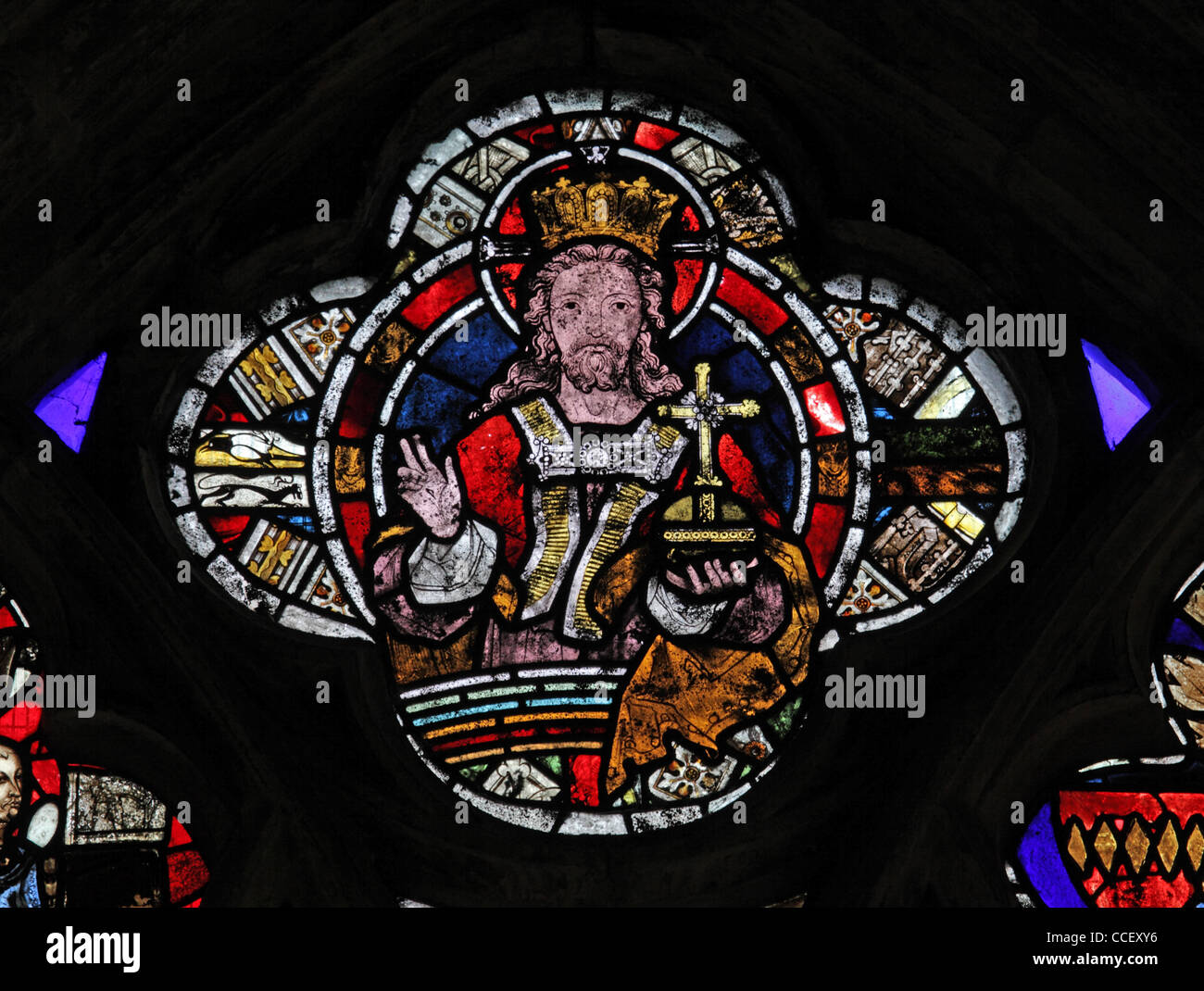 A 14th century stained glass window, Christ Enthroned, Church of St ...