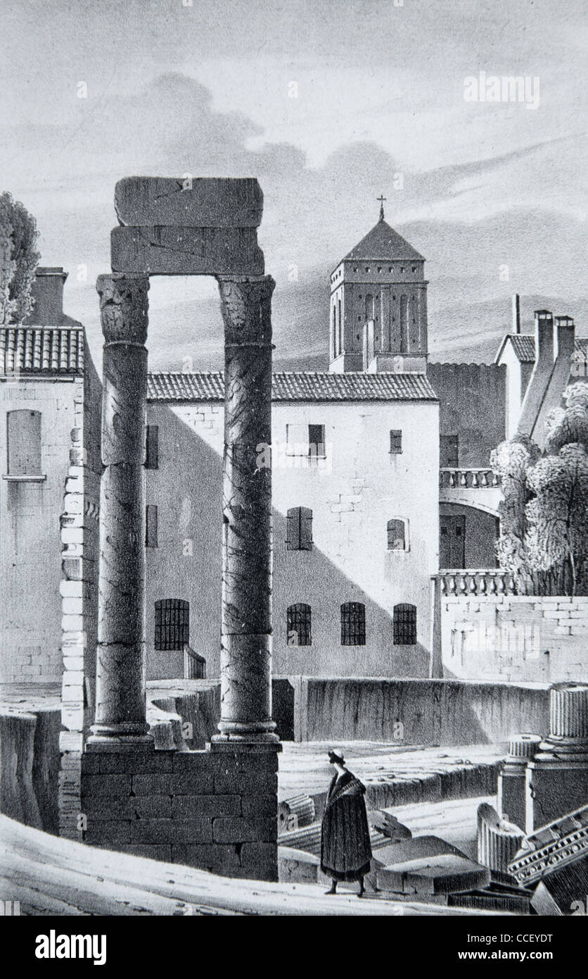 Columns of Roman Theater or Theatre, Arles. c19th Engraving or Vintage ...