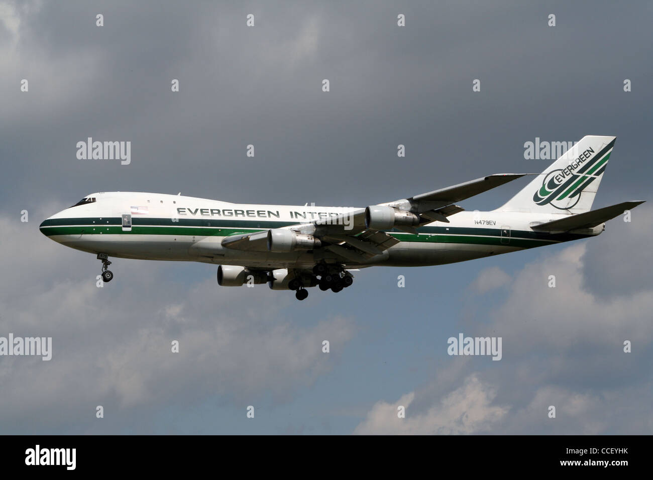 Evergreen International Boeing 747 landing on Frankfurt Airport Stock ...