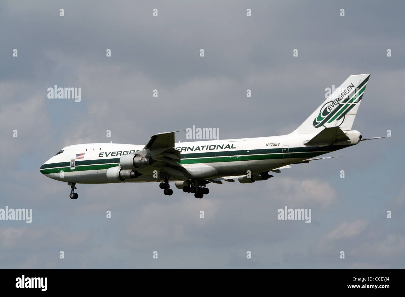 Evergreen International Boeing 747 landing on Frankfurt Airport Stock ...