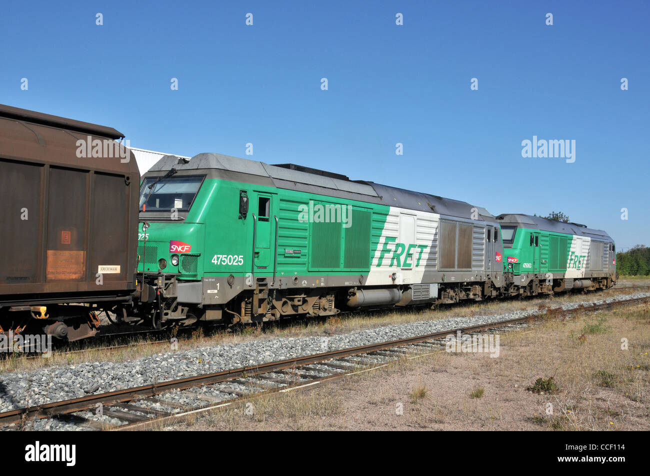 freight train in railway station Laqueille Gare Auvergne France Stock ...