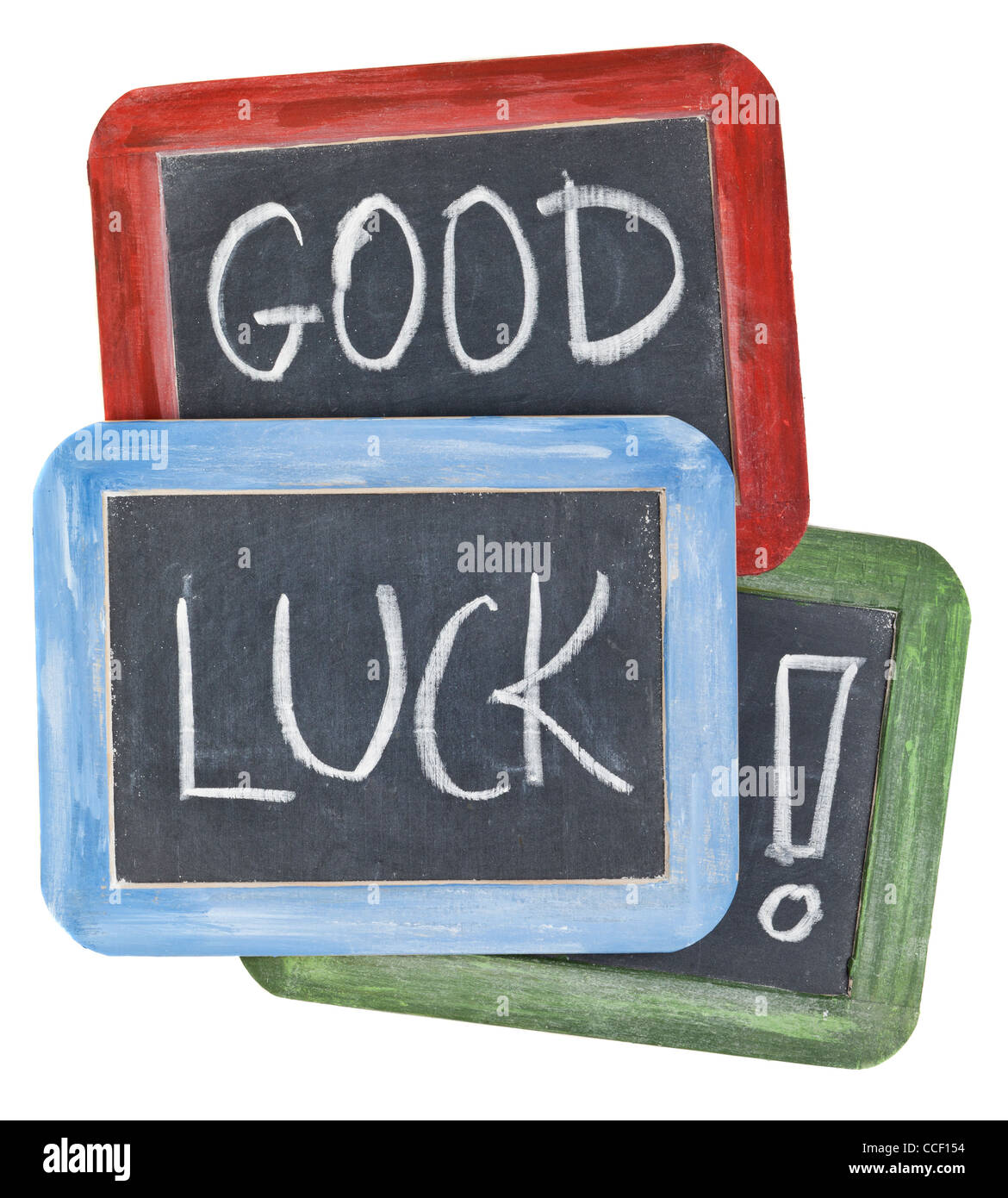 good luck wishes - white chalk handwriting on small slate blackboards ...