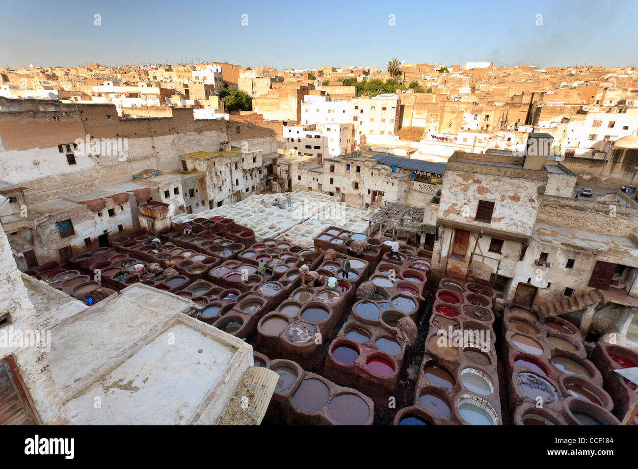 Morocco, Fes, Medina (Old Town), Traditional old tanneries Stock Photo ...