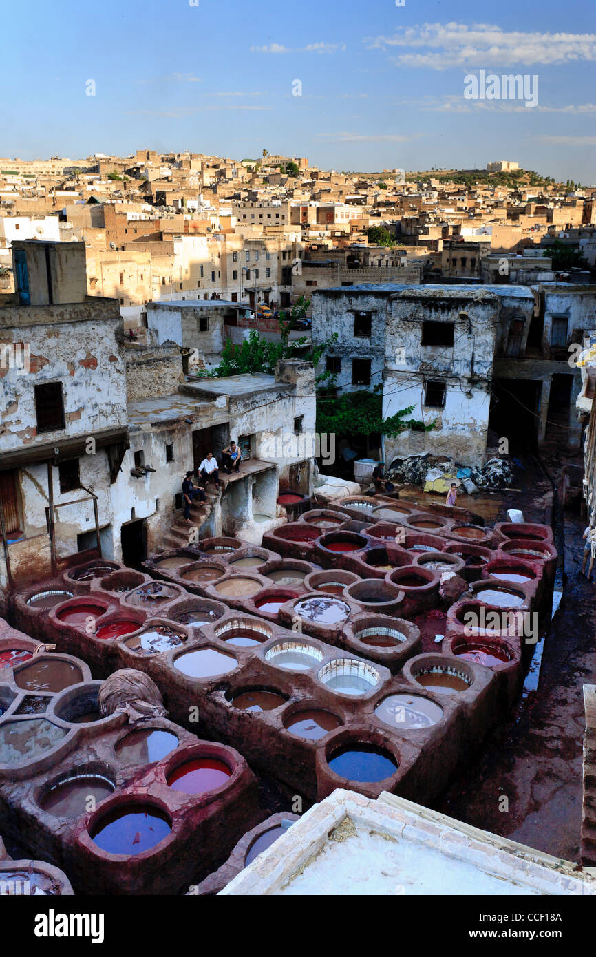 Morocco, Fes, Medina (Old Town), Traditional old tanneries Stock Photo ...