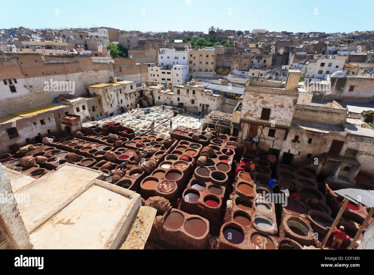 Morocco, Fes, Medina (Old Town), Traditional old tanneries Stock Photo ...