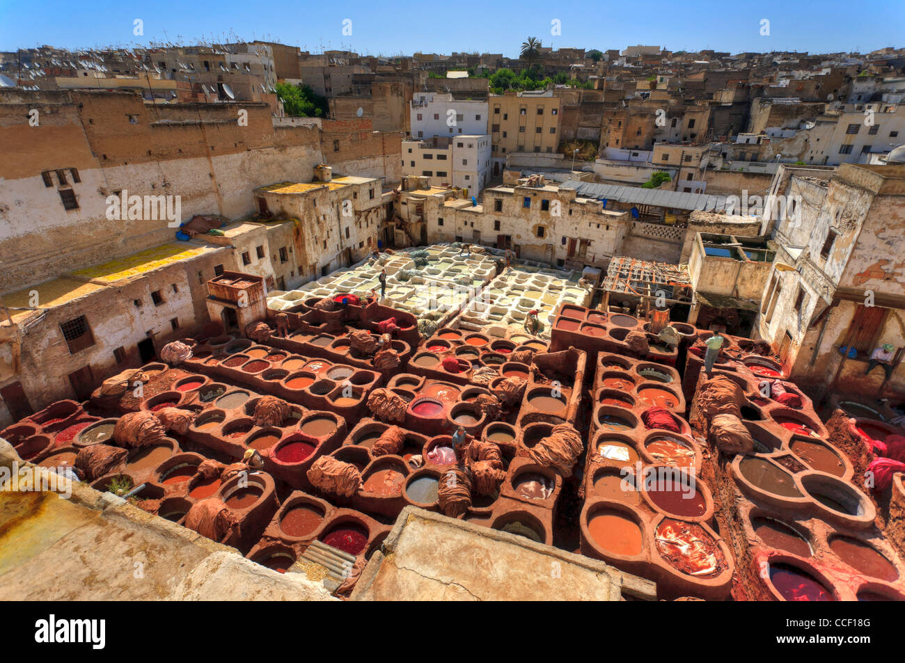 Morocco, Fes, Medina (Old Town), Traditional old tanneries Stock Photo ...