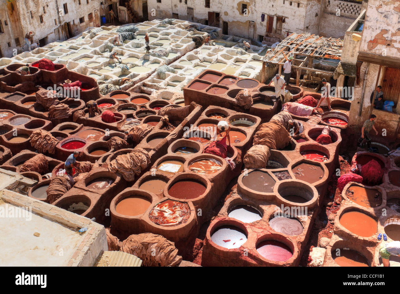 Morocco, Fes, Medina (Old Town), Traditional old tanneries Stock Photo ...