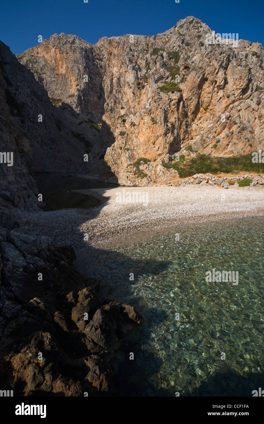 Secluded beach at the Kakia Langada gorge on the coast of Kythera ...