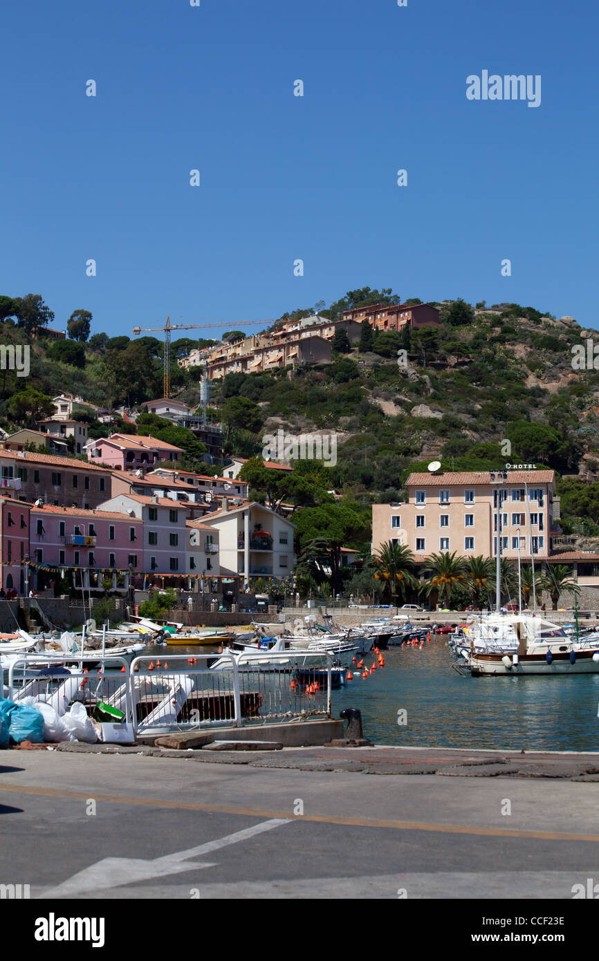 View of Giglio Island, from the port, Tuscan Archipelago, Italy Stock ...