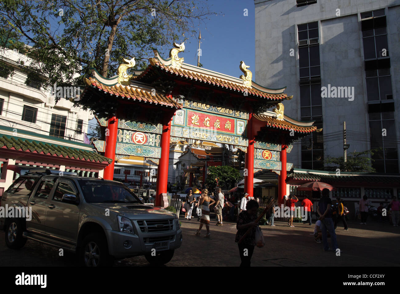 Chinese gateway entrance to temple , Bangkok's Chinatown , Thailand ...