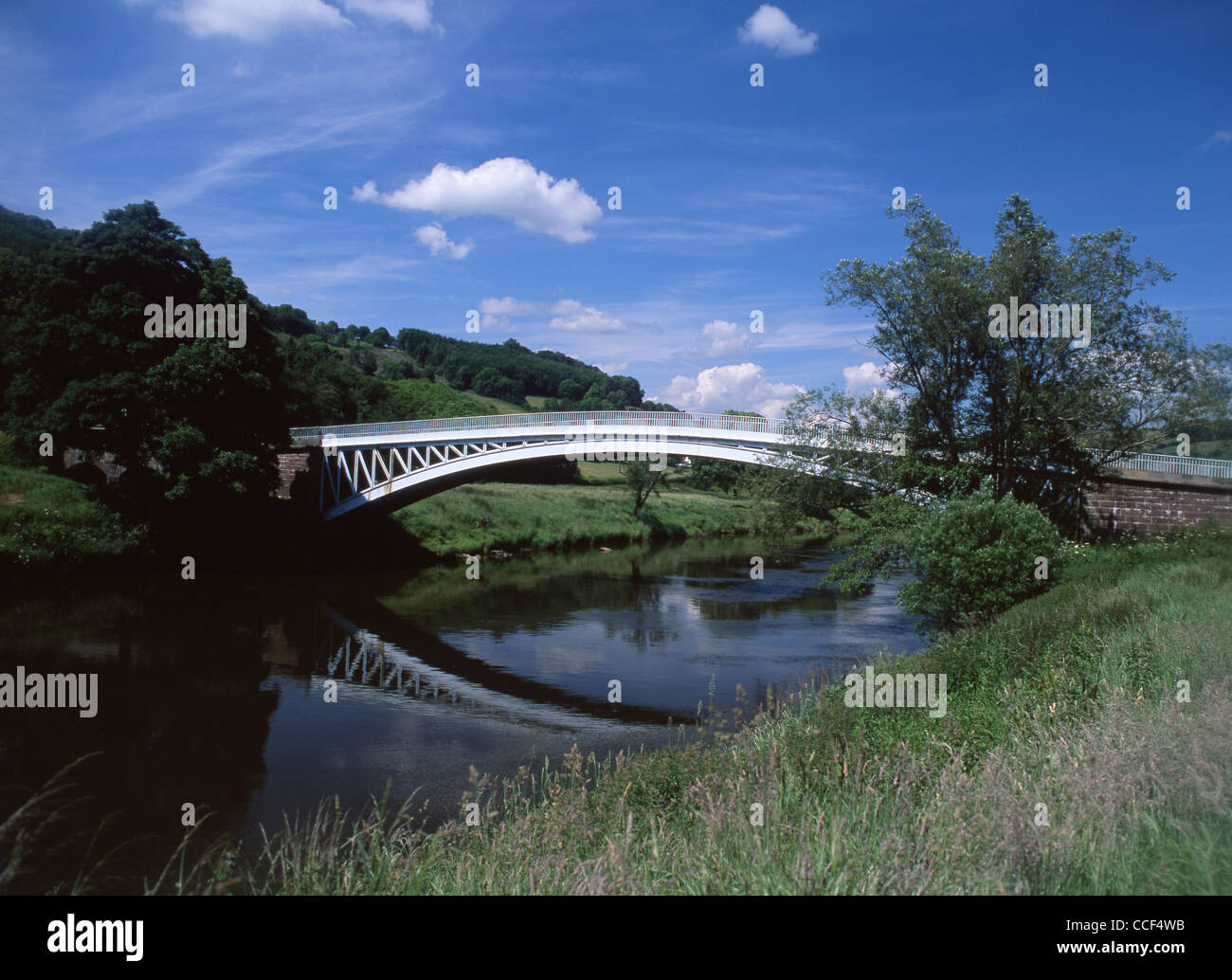 Bigsweir Bridge over River Wye (carrying A466 road) on sunny summer day ...