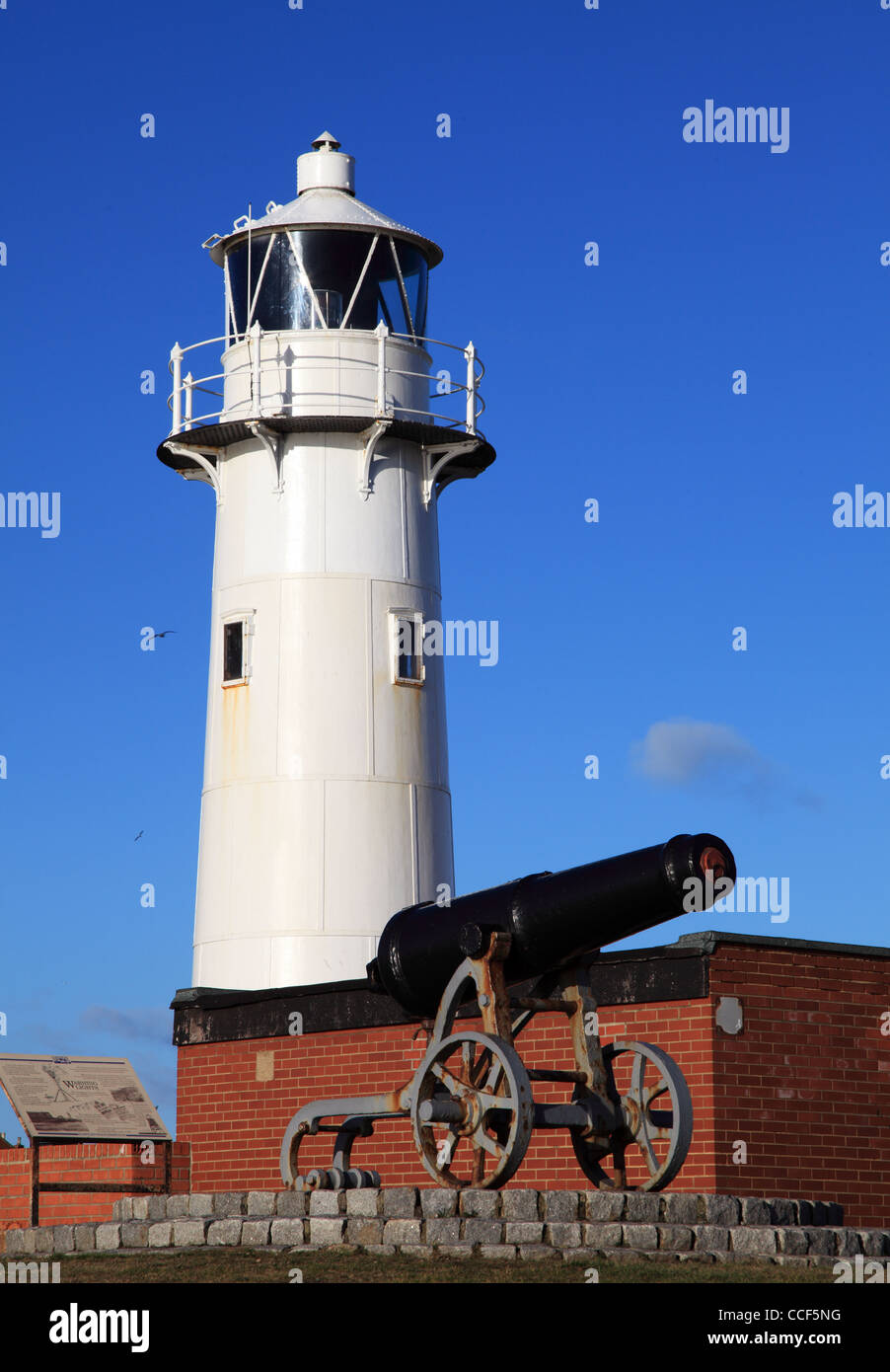 Gun and lighthouse the Heugh Battery Hartlepool Headland, north east ...