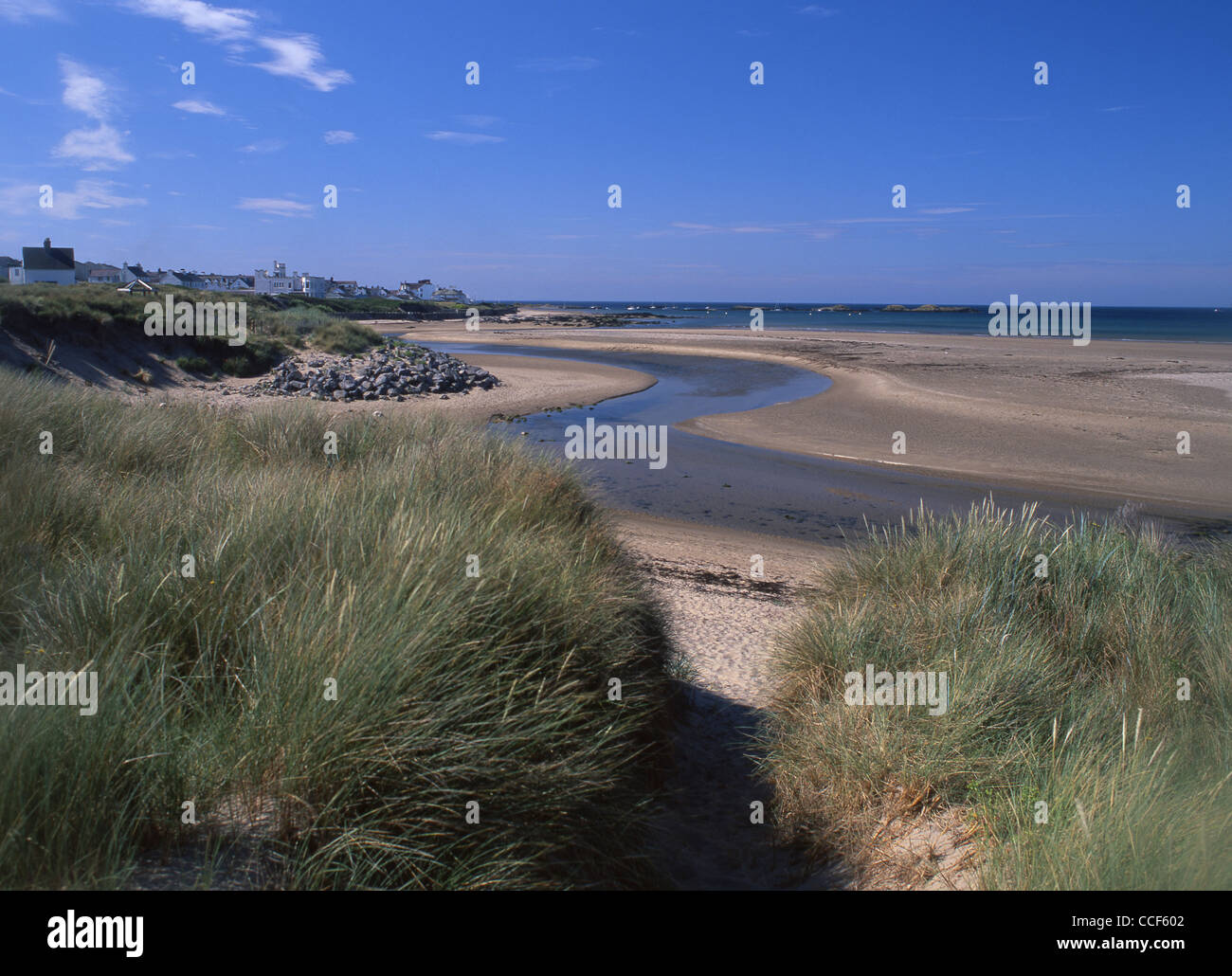 Rhosneigr town and beach seen from dunes Anglesey North Wales UK Stock ...
