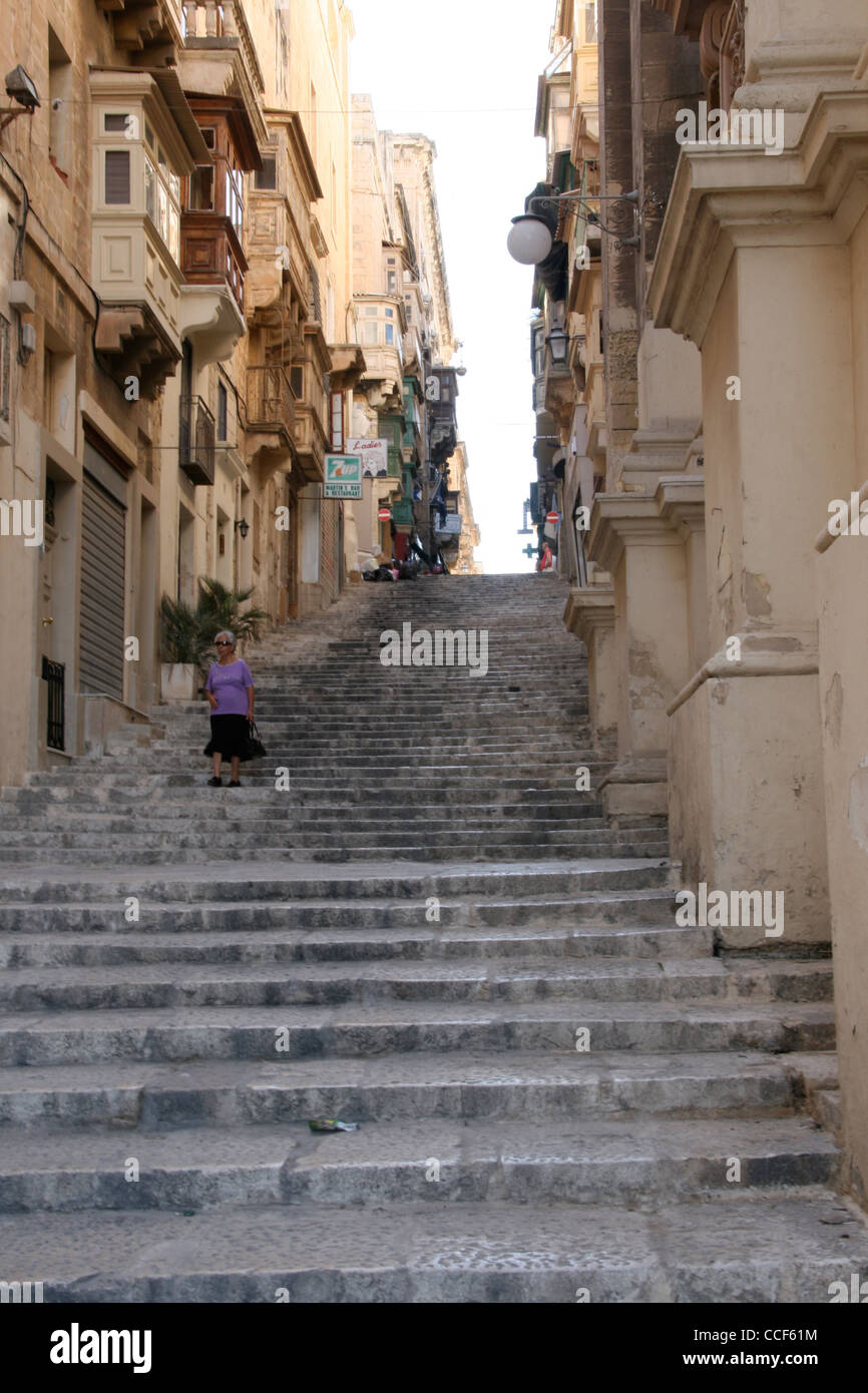 Steep steps leading from the Valletta waterfront to the centre of the ...