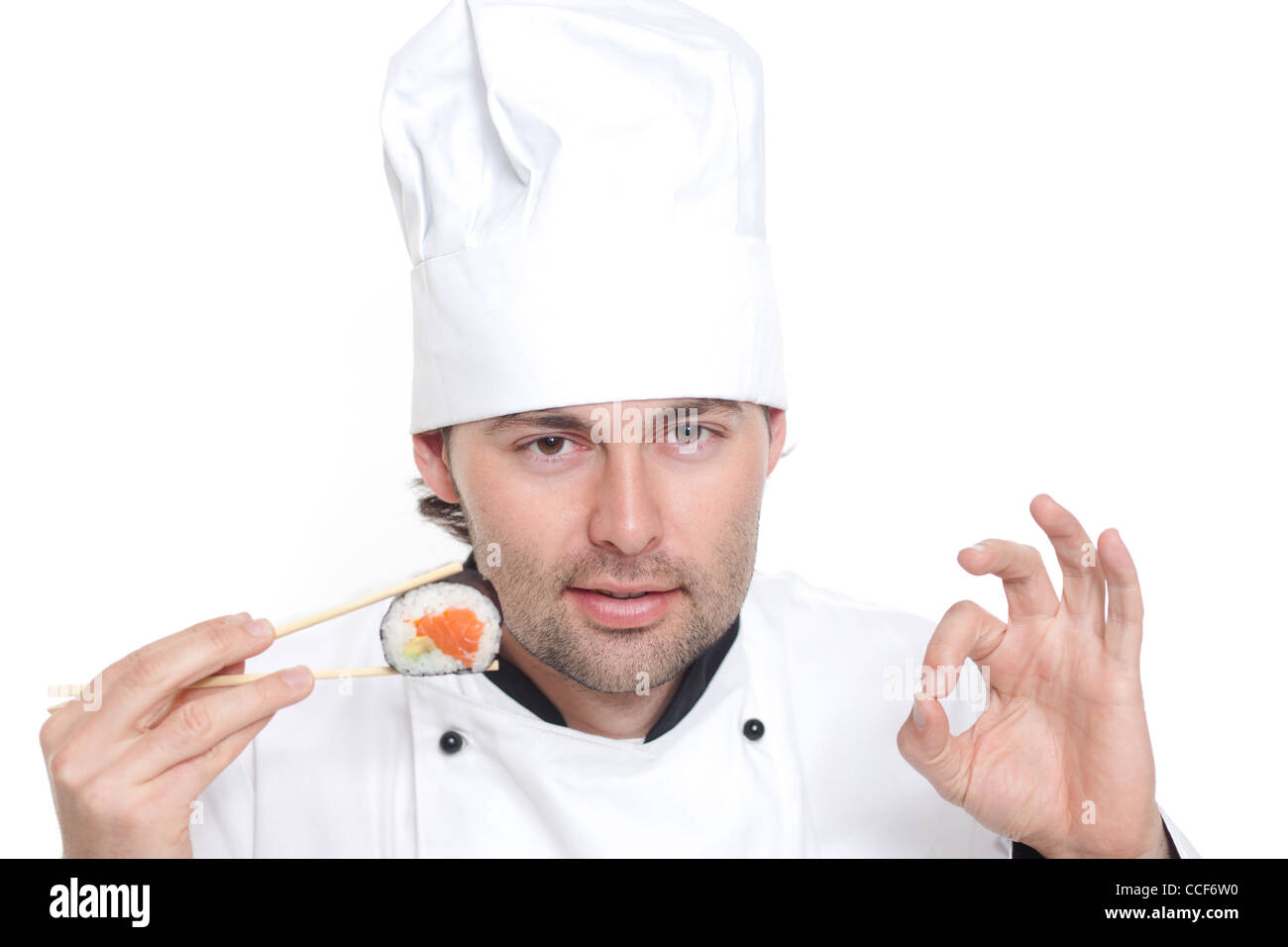 Chef with sushi making a recommendation Stock Photo - Alamy