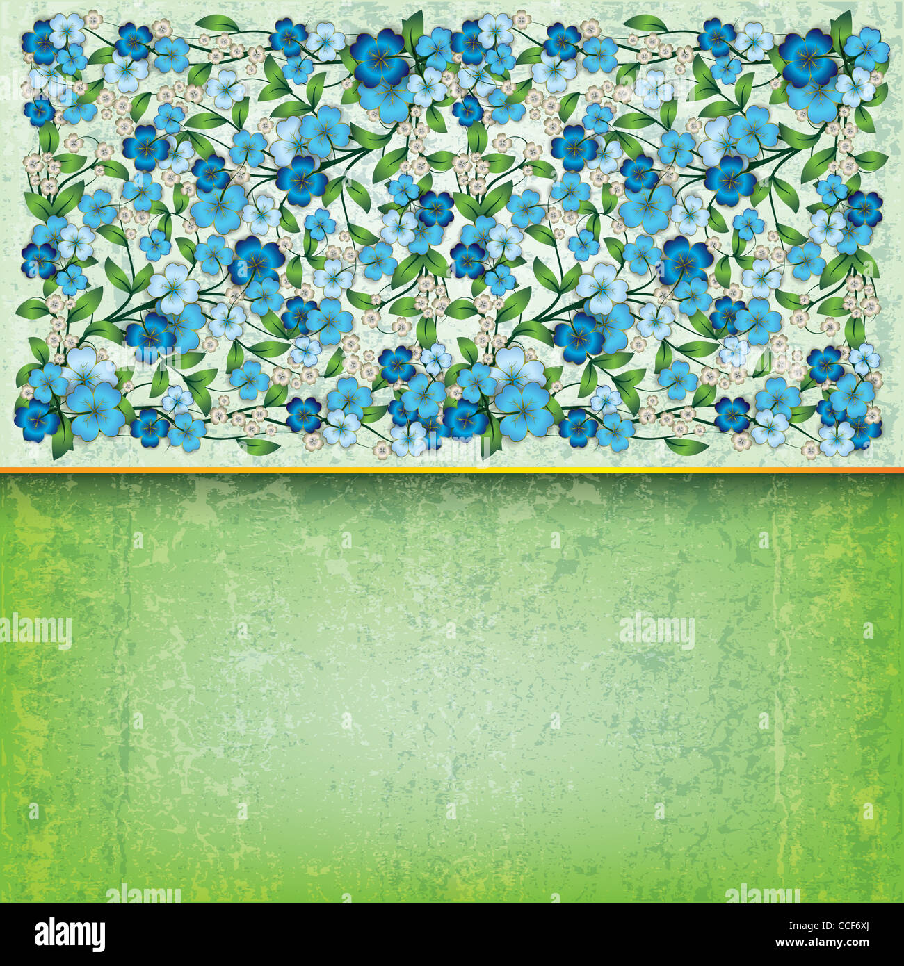 abstract grunge green background with blue spring flowers Stock Photo ...