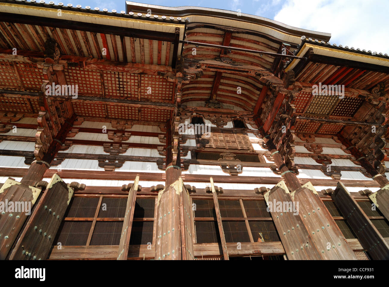 details on the entrance to the biggest wooden building in the world ...