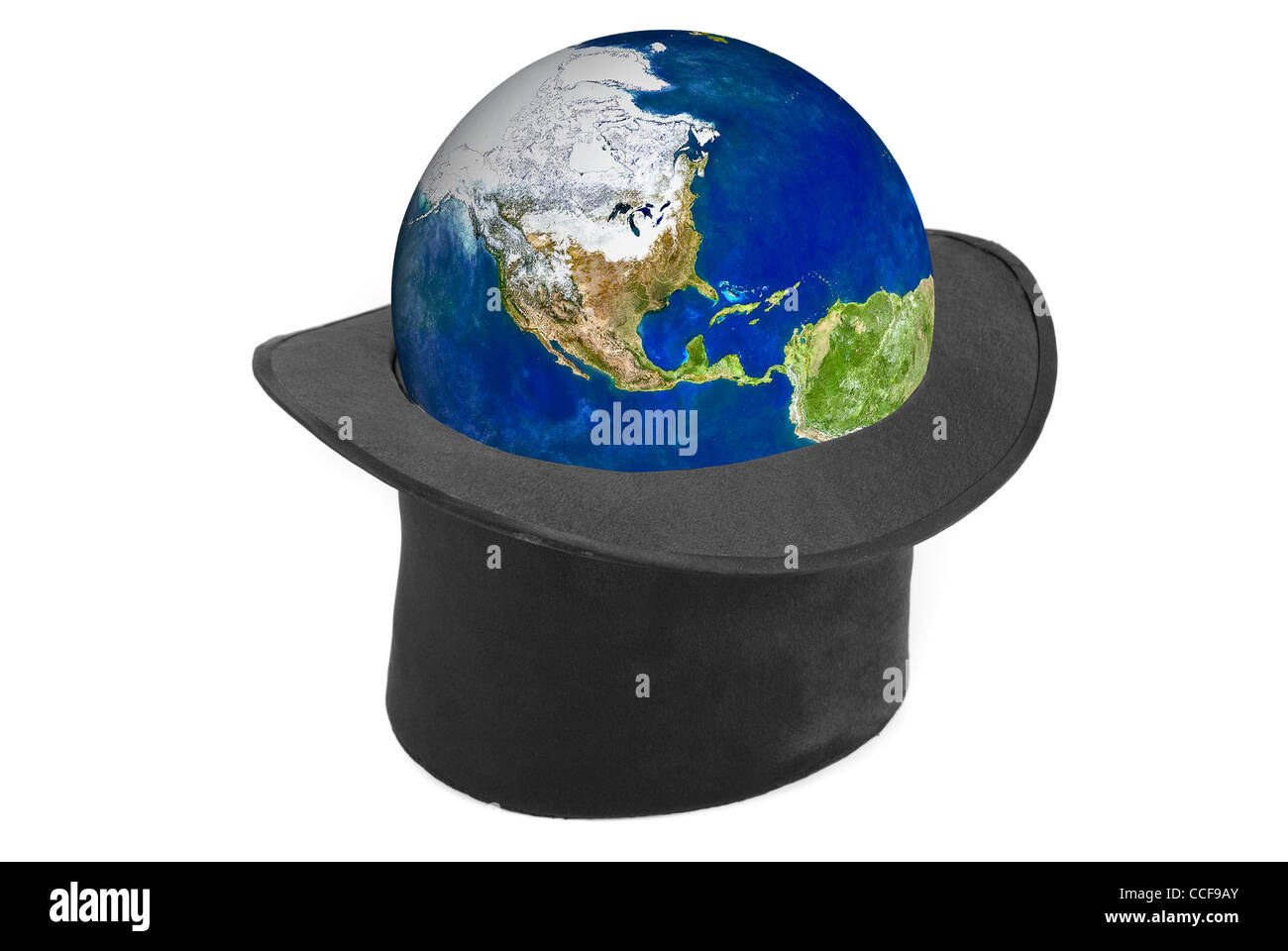 Black hat and earth planet isolated on a white background Stock Photo ...