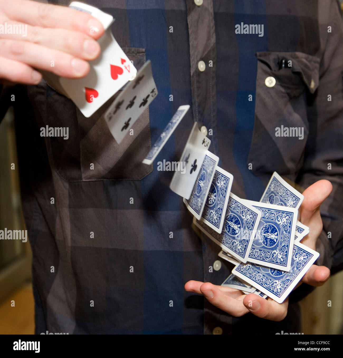 Shuffling playing cards Stock Photo - Alamy