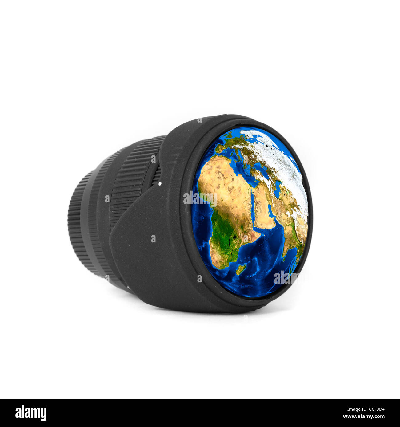 Lens with Earth reflected isolated on a white Stock Photo - Alamy