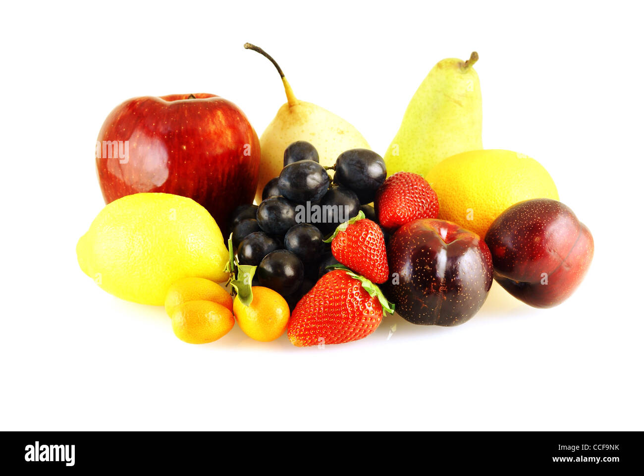 various of fresh ripe fruits over white background Stock Photo - Alamy