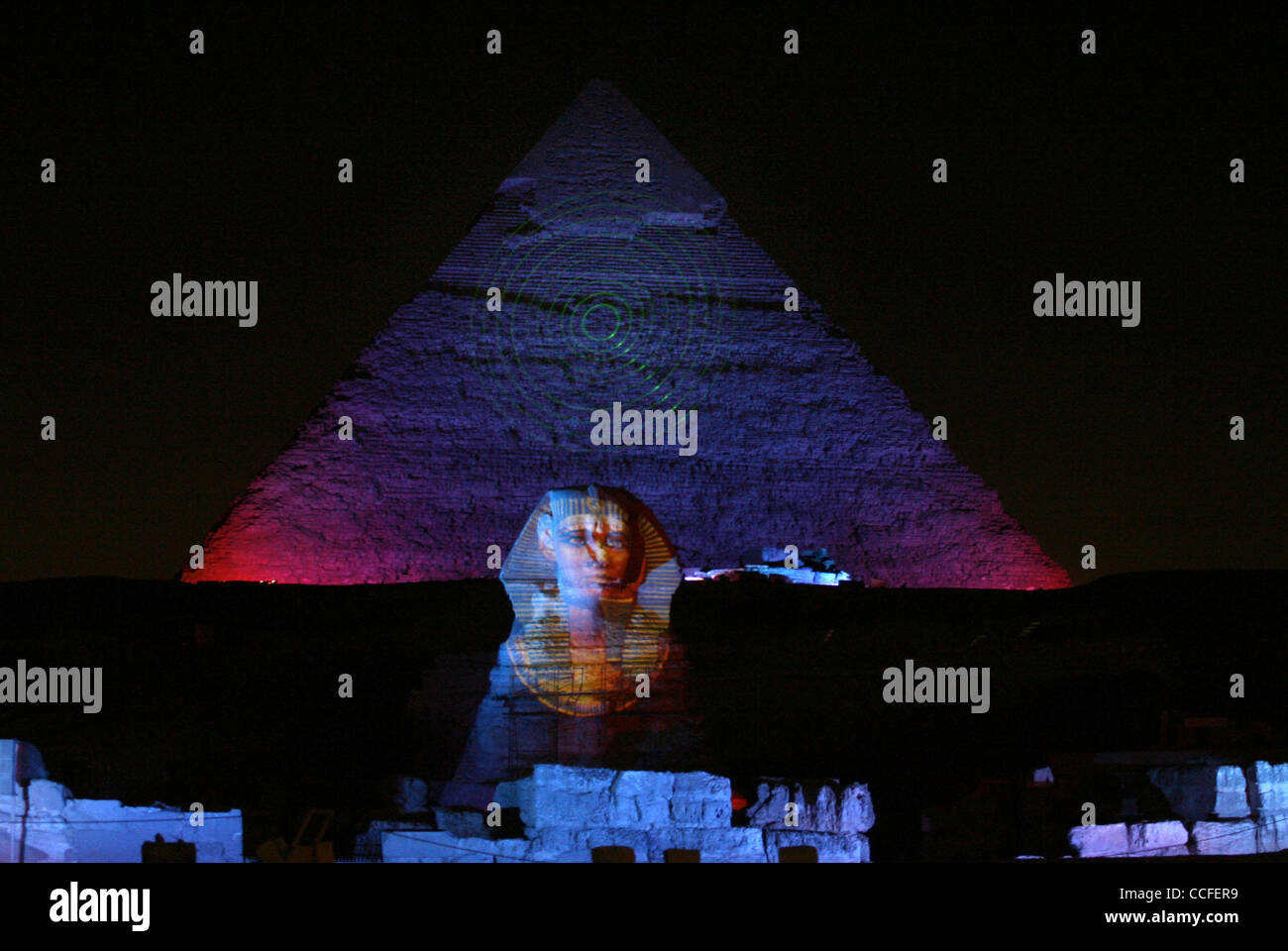 Pyramids and a sphinx at night in giza hi-res stock photography and ...