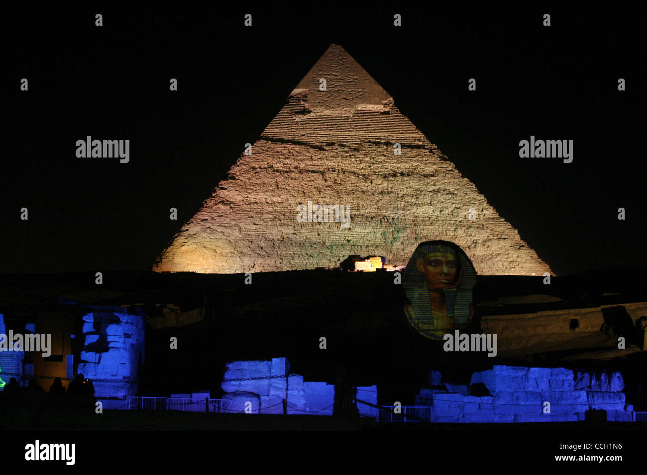 Pyramids and a sphinx at night in giza hi-res stock photography and ...