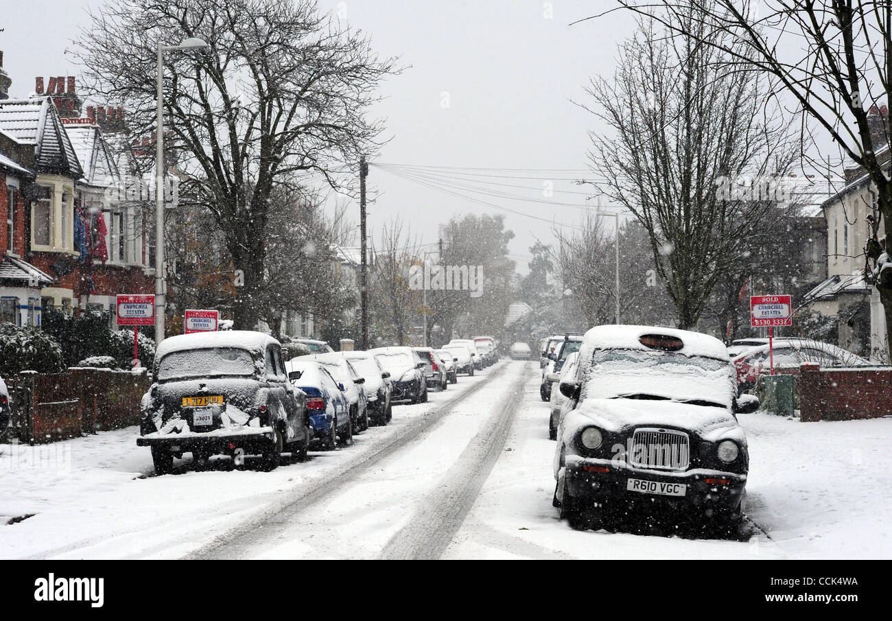 Nov. 30, 2010 - London, United Kingdom - London Taxi's stand covered in ...