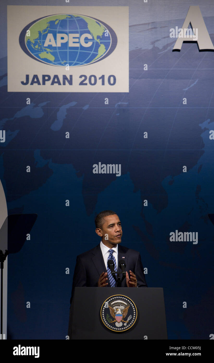 Nov. 12, 2010 - Yokohama, Japan - President BARACK OBAMA delivers a ...