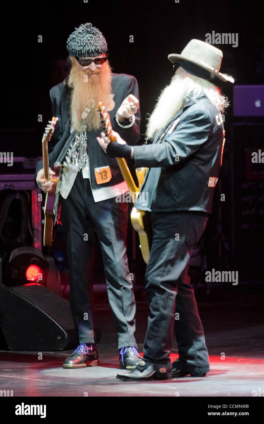 American blues rock band ZZ Top performing live in Moscow. Pictured: l ...