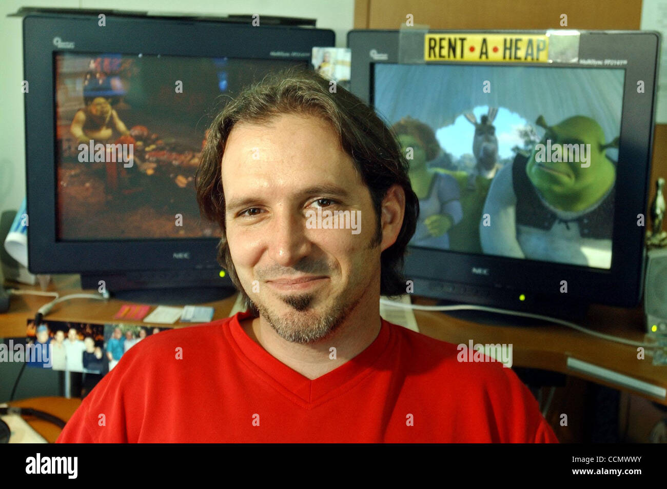Senior animator on Dream Works' "Shrek 2," Todd Heapy (CQ) at his desk ...