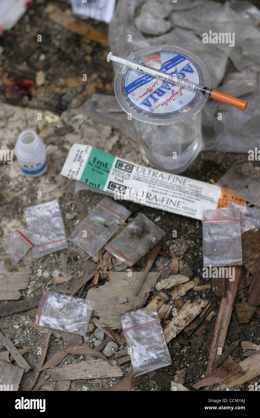 JAKARTA, INDONESIA JULY 14, 2004 The mark of junkie in a ruin in Tanah ...