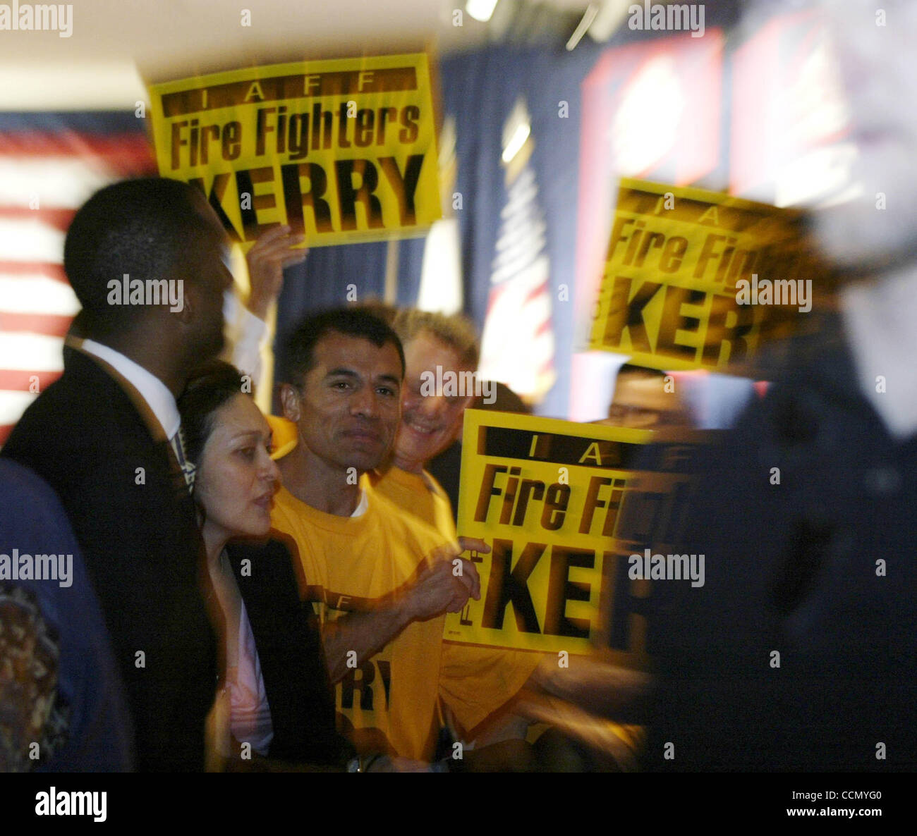 Jul 16, 2004; Los Angeles, CA, USA; Firefighthers support the Kerry ...
