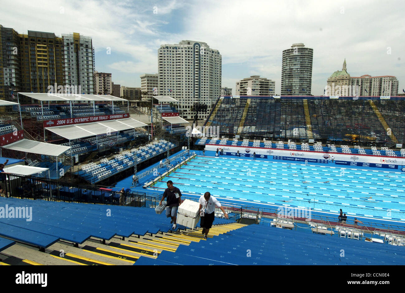 The Long Beach skyline surrounds the temporary 600,000 gallon pool and ...