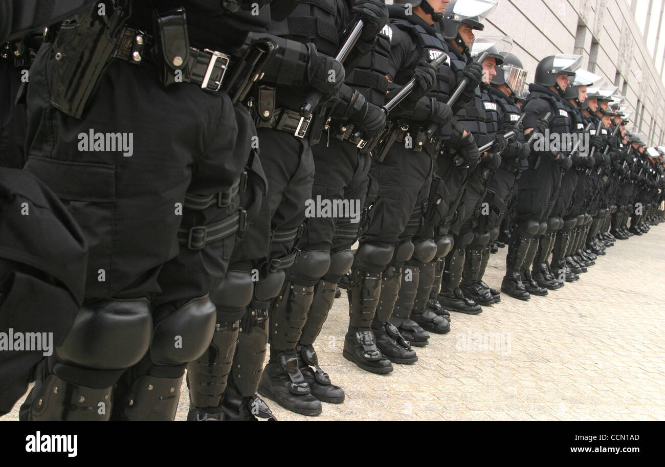 Jul 25, 2004; Boston, MA, USA; State Police in riot gear are out in ...