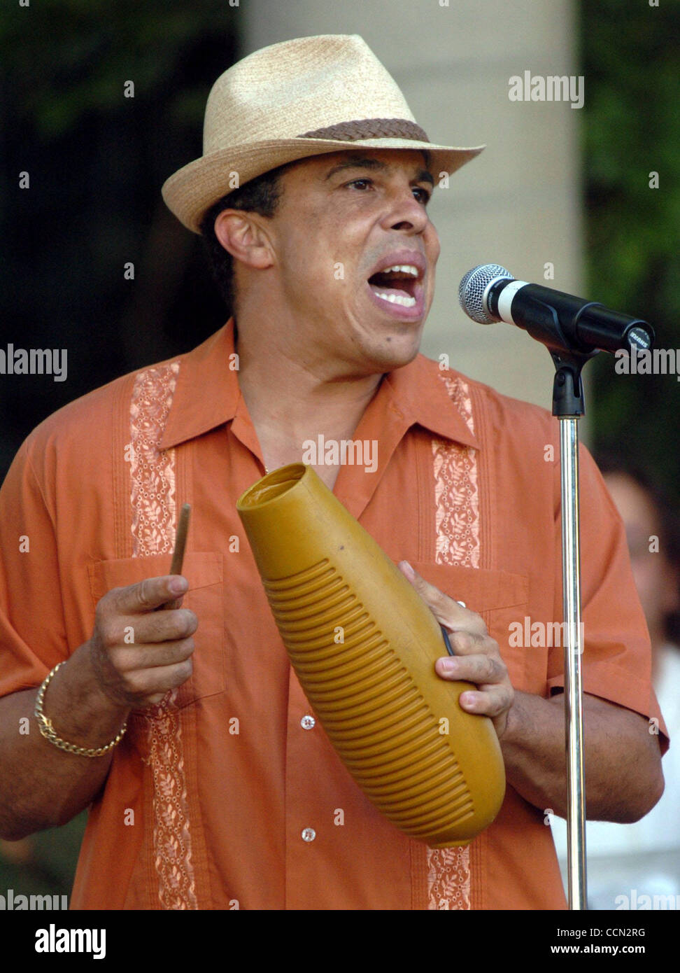 Voclaist Orlando Torriente (cq) of Anthony Blea y Su Charanga sings ...