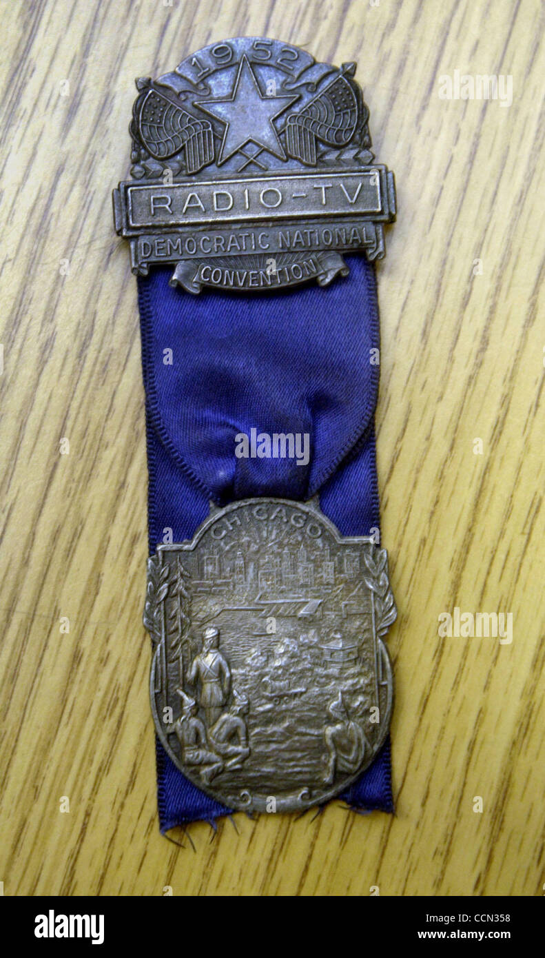 A 1952 press badge from the Chicago Democratic National Convention is ...