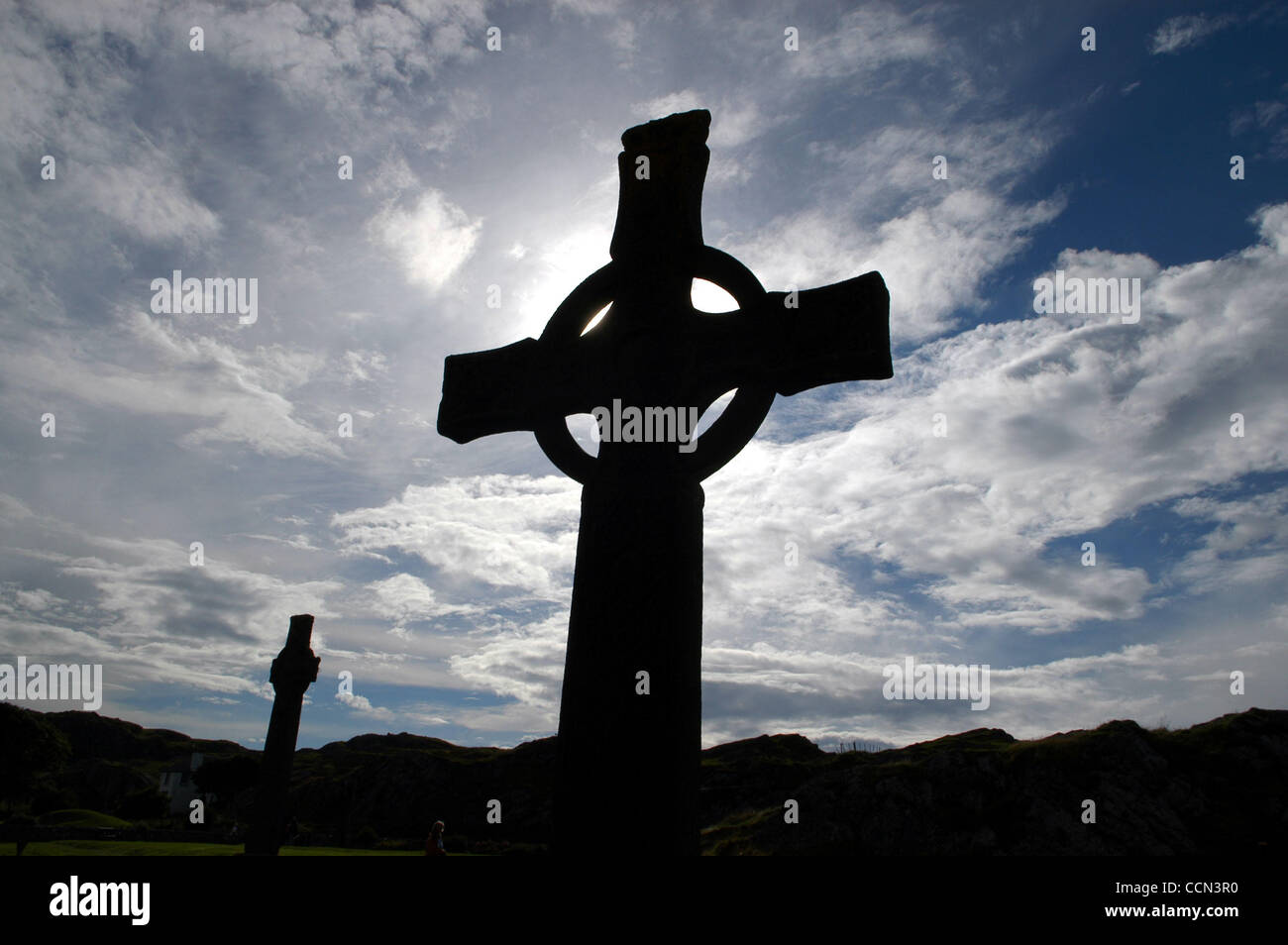 Celtic crosses outside Abbey on Isle of Iona, on Scotland's western ...