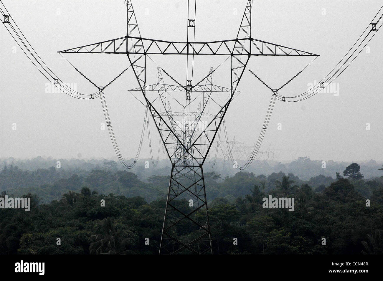 CISEENG, BOGOR, INDONESIA - AUGUST 16, 2004 View of power lines and ...