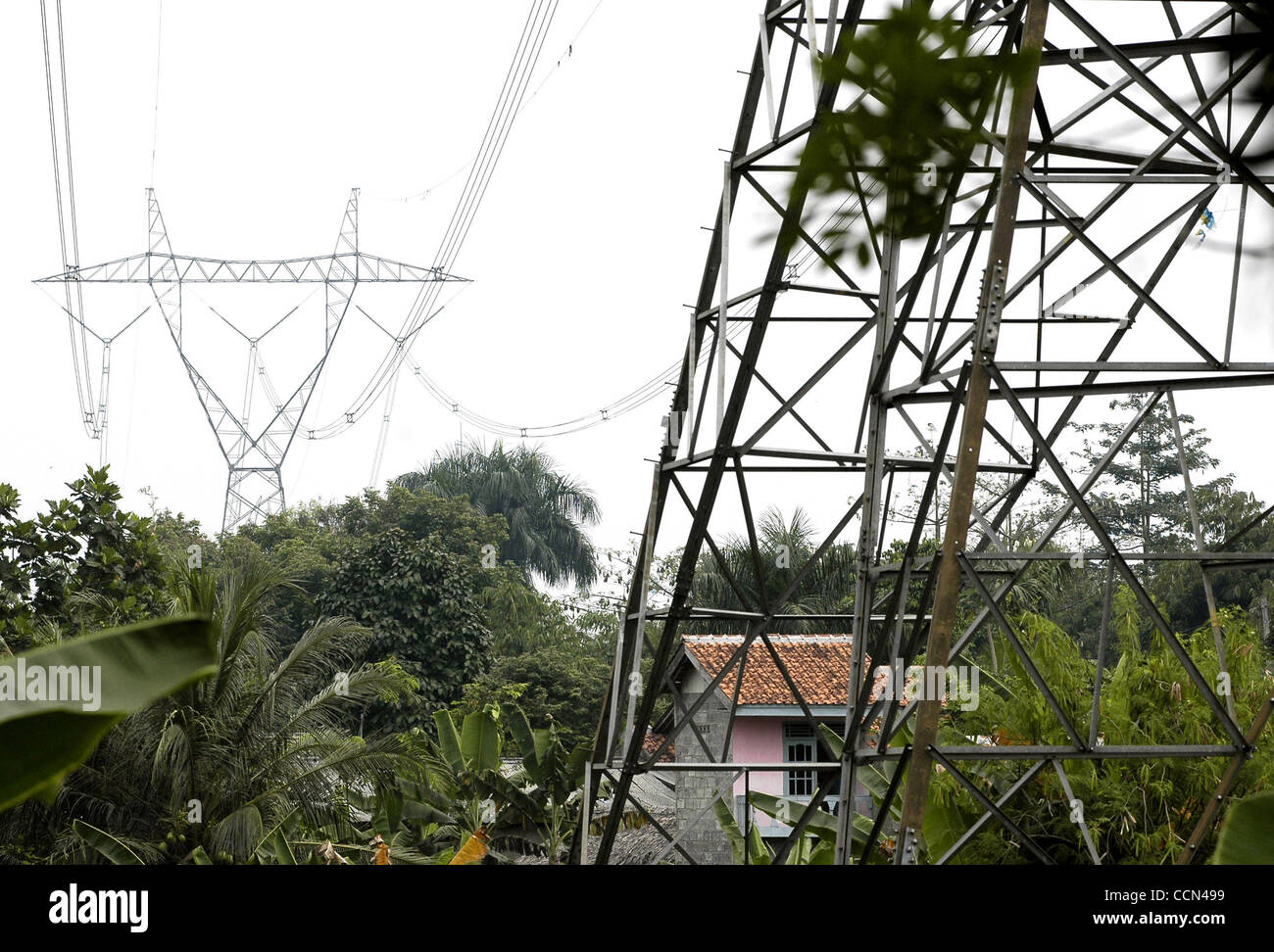 CISEENG, BOGOR, INDONESIA - AUGUST 16, 2004 Views of power lines and ...