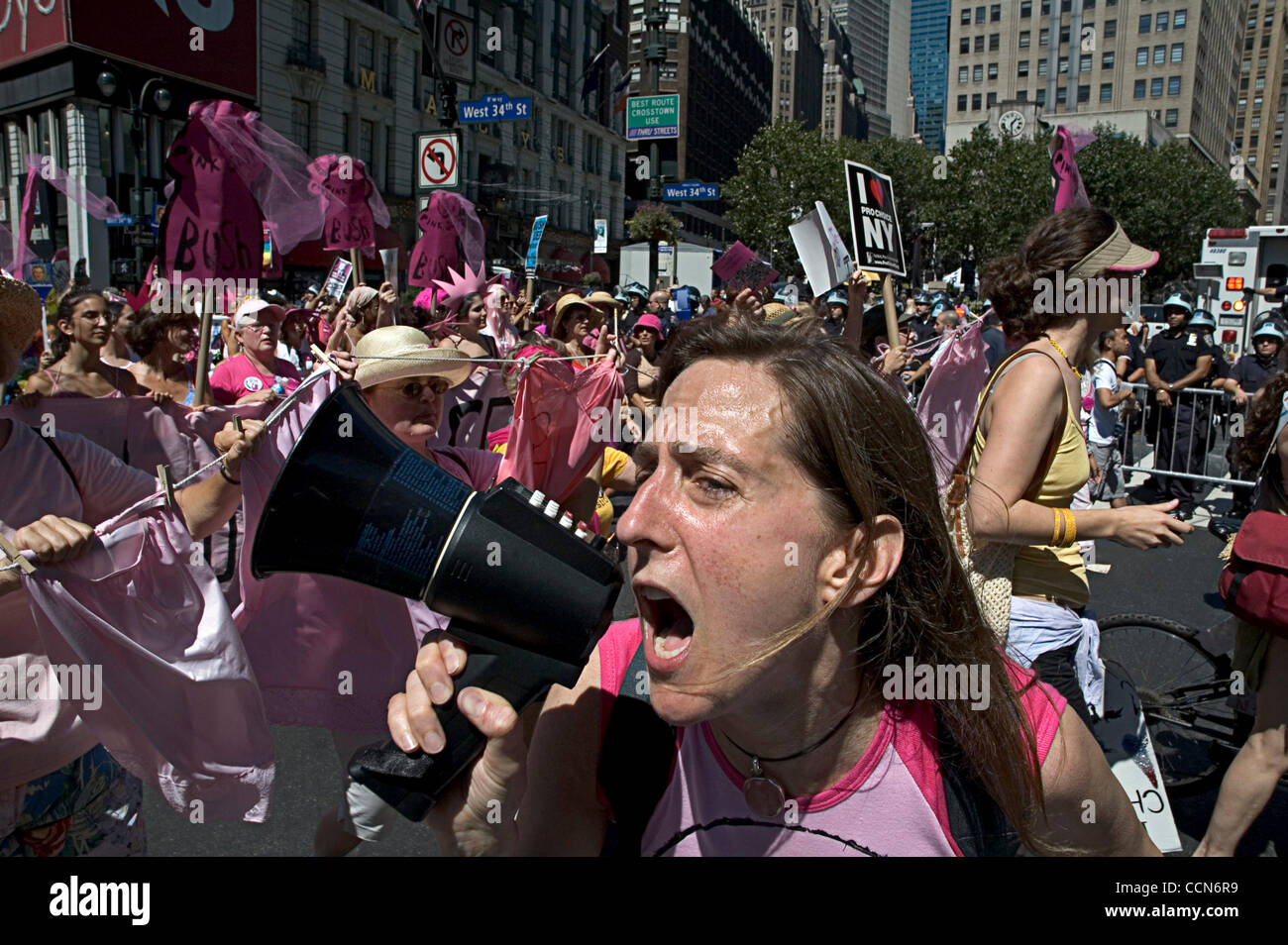 Aug 29, 2004; New York, NY, USA; Code Pink protestors at the UPFJ march ...