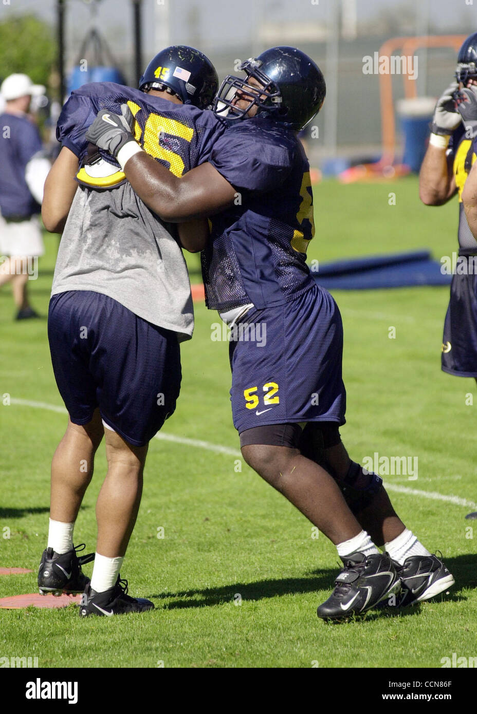 Cal defensive tackle Brandon Mebane, right, during practice in Berkeley ...