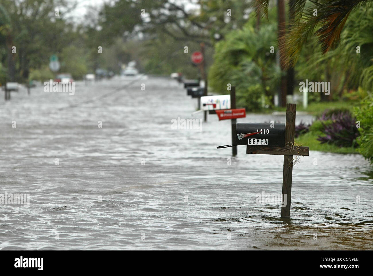 090504 VERO BEACH, FL -Mailboxes poke out of a flooded street in the ...