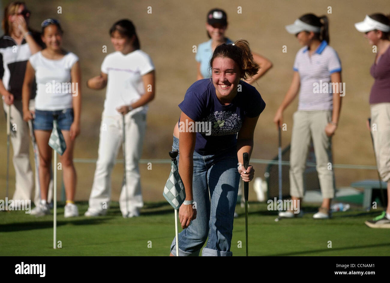 Celebrating a birdie on the putting green at Lake Chabot Golf Course in ...