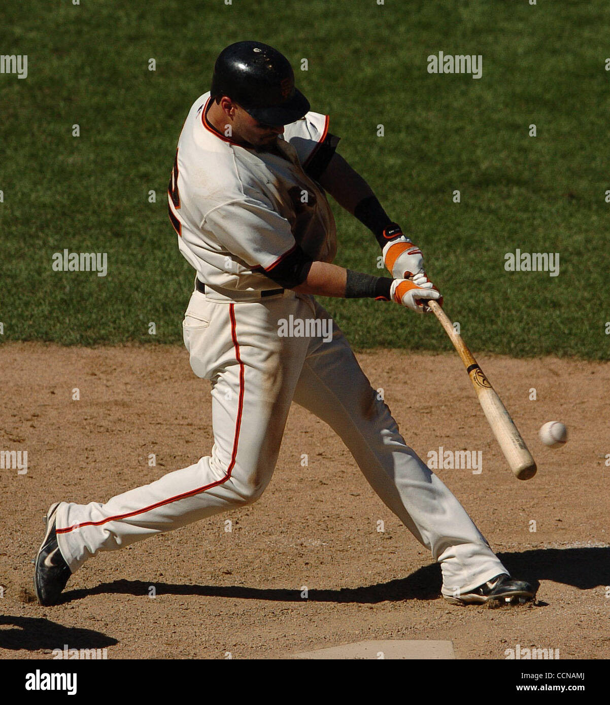 San Francisco Giants Dustan Mohr, #22, connects for a ground rule ...